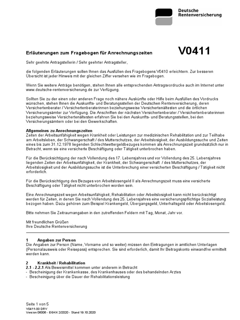 Erläuterungen Zum Fragebogen Für Anrechnungszeiten | PDF