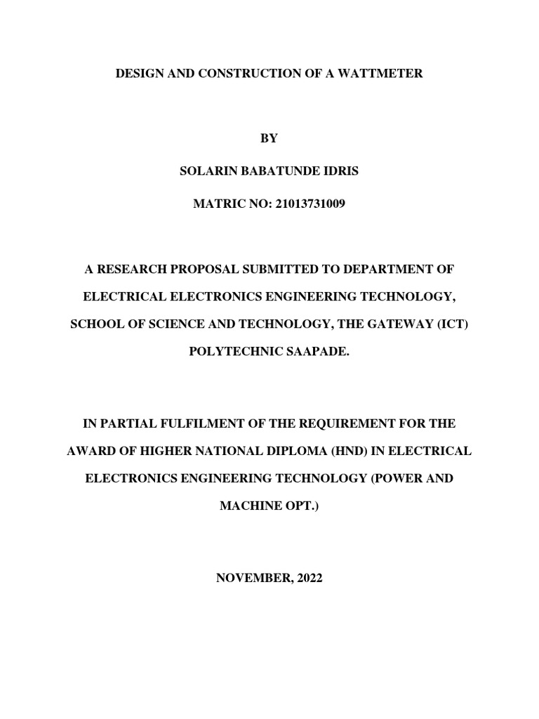 Proposal Design And Construction Of A Wattmeter Pdf