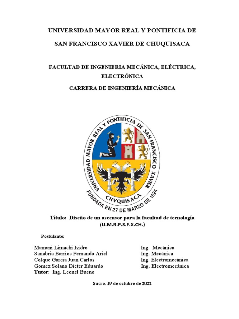 Proyecto de Ascensor 1 | PDF | Ascensor | Ingeniería mecánica