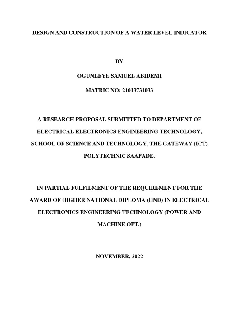 Design and Construction of A Water Level Indicator | PDF