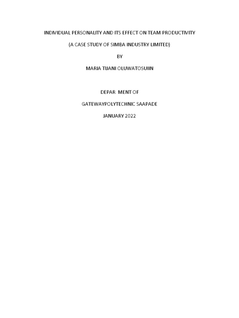 The Impact of Individual Personality Traits on Team Performance: A Case Study of Simba ...