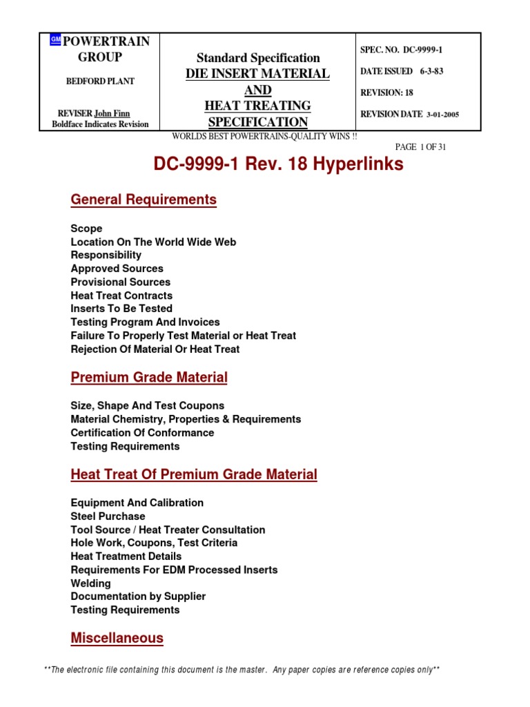 Die Material Spec GM | PDF