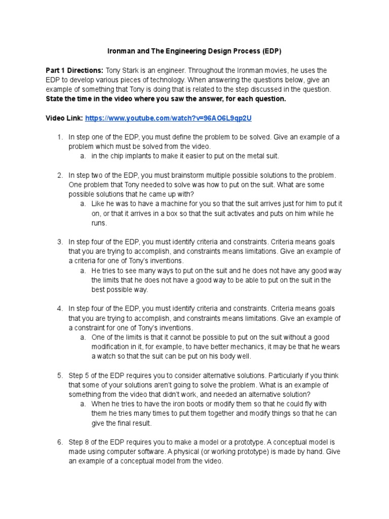 Ironman and The Engineering Design Process (EDP) | PDF