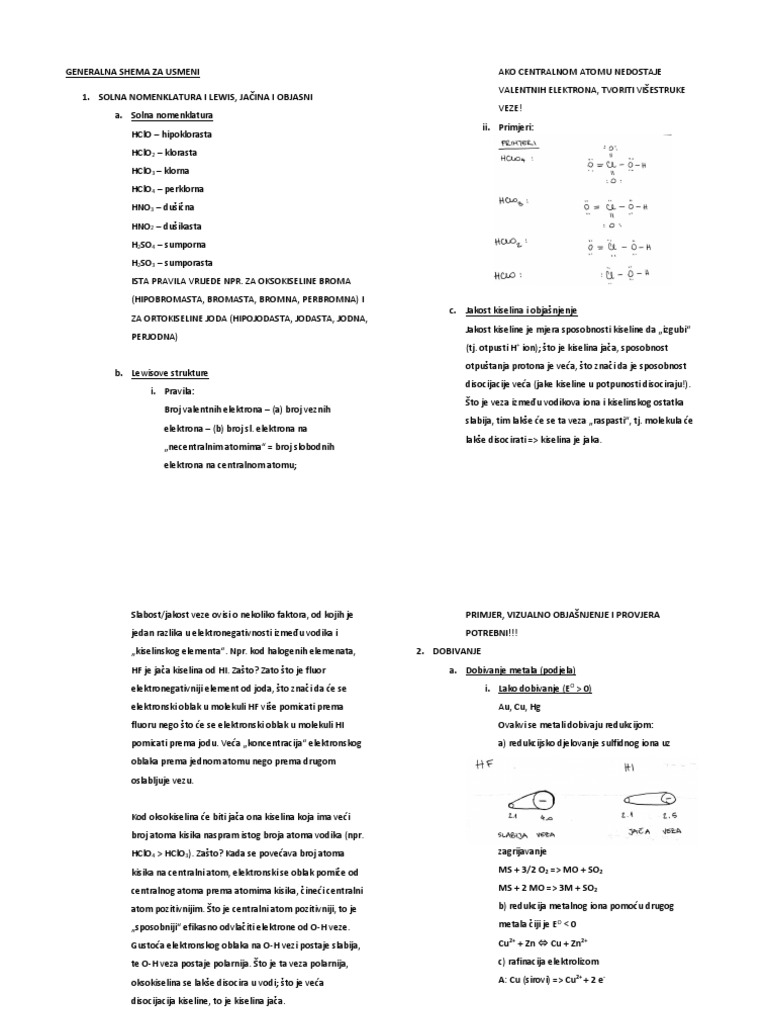 Shema Za Usmeni PDF Anorganska Fkit | PDF