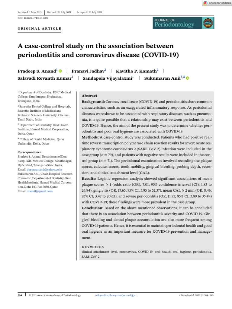 Journal of Periodontology - 2021 - Anand - A Case Control Study On The Association Between ...