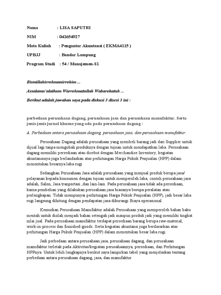 Semester 2 (Diskusi 3, Sesi 3, Matkul Pengantar Akuntansi) | PDF