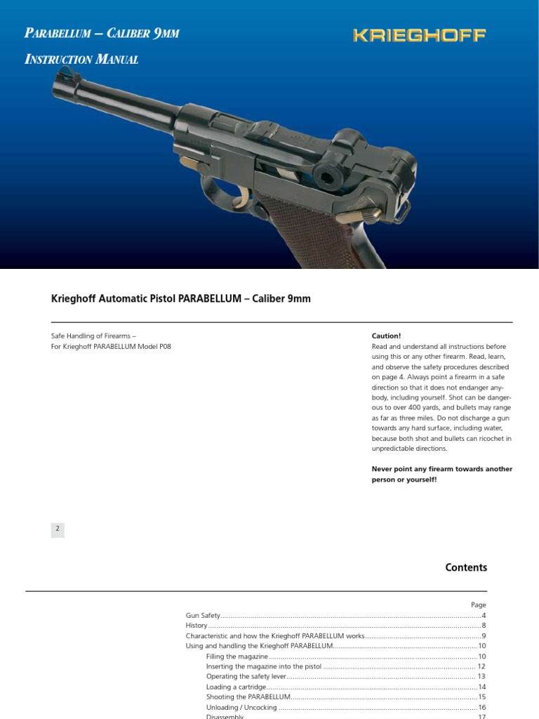 Krieghoff PARABELLUM 9mm Manual | PDF | Handgun | Firearms