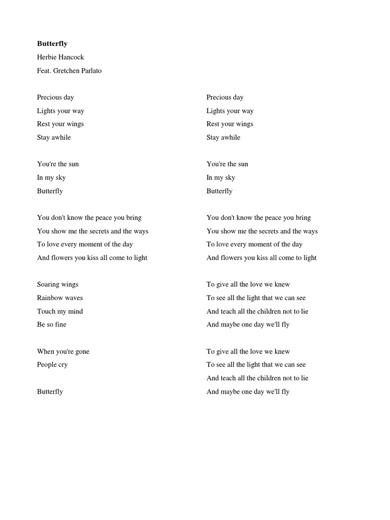 Herbie Hancock's "Butterfly" Lyrics | PDF