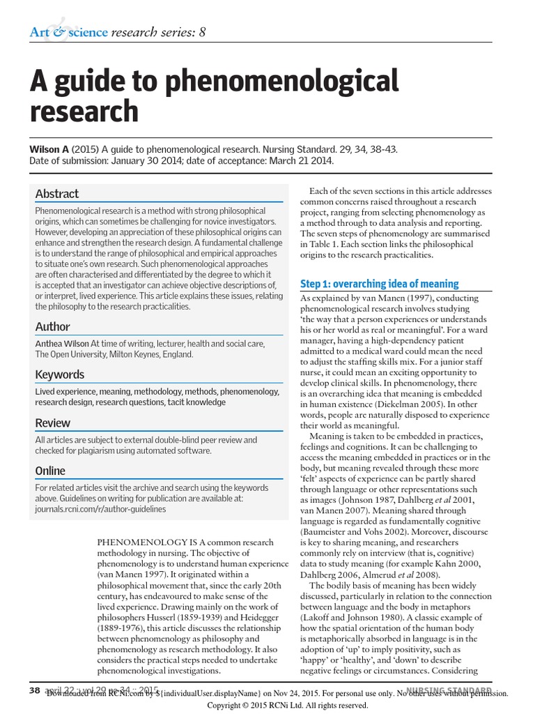 A Guide To Phenomenological Research | PDF