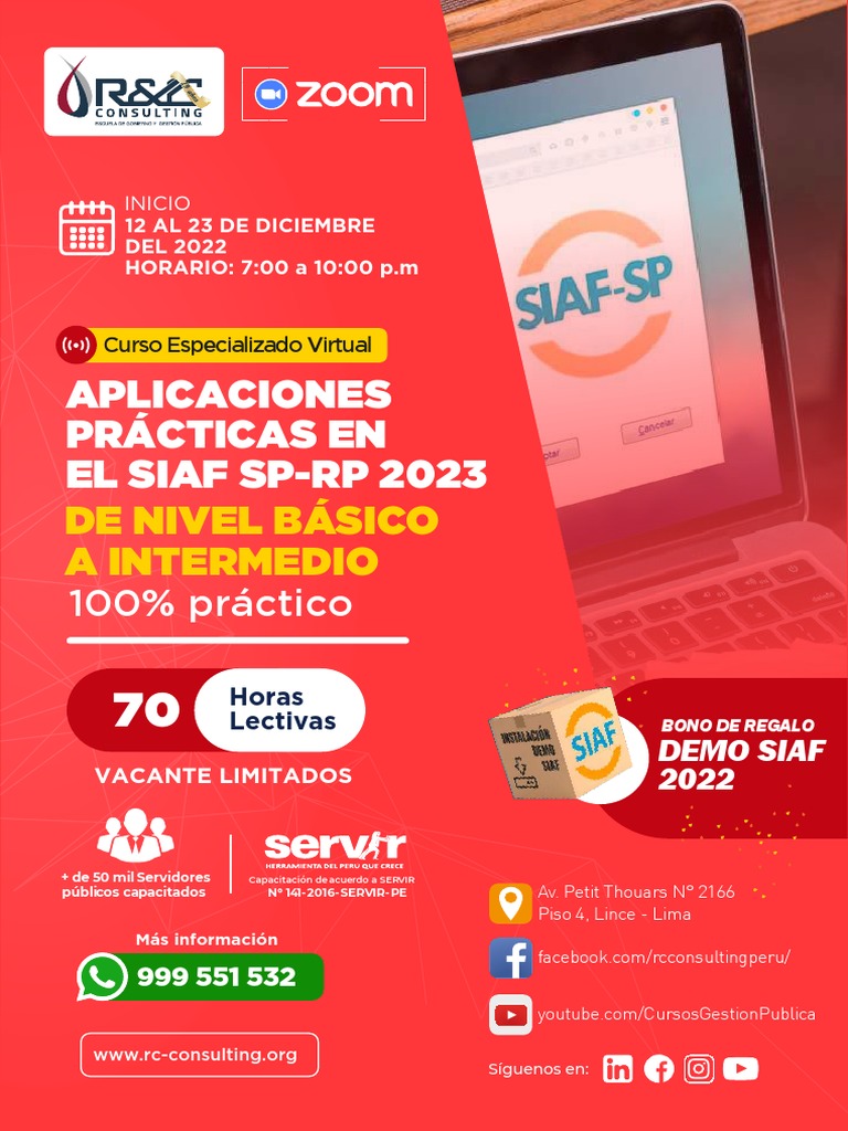 CURSO VIRTUAL: APLICACIONES PRÁCTICAS EN EL SIAF SP-RP 2023 DE NIVEL BÁSICO A INTERMEDIO 100% ...