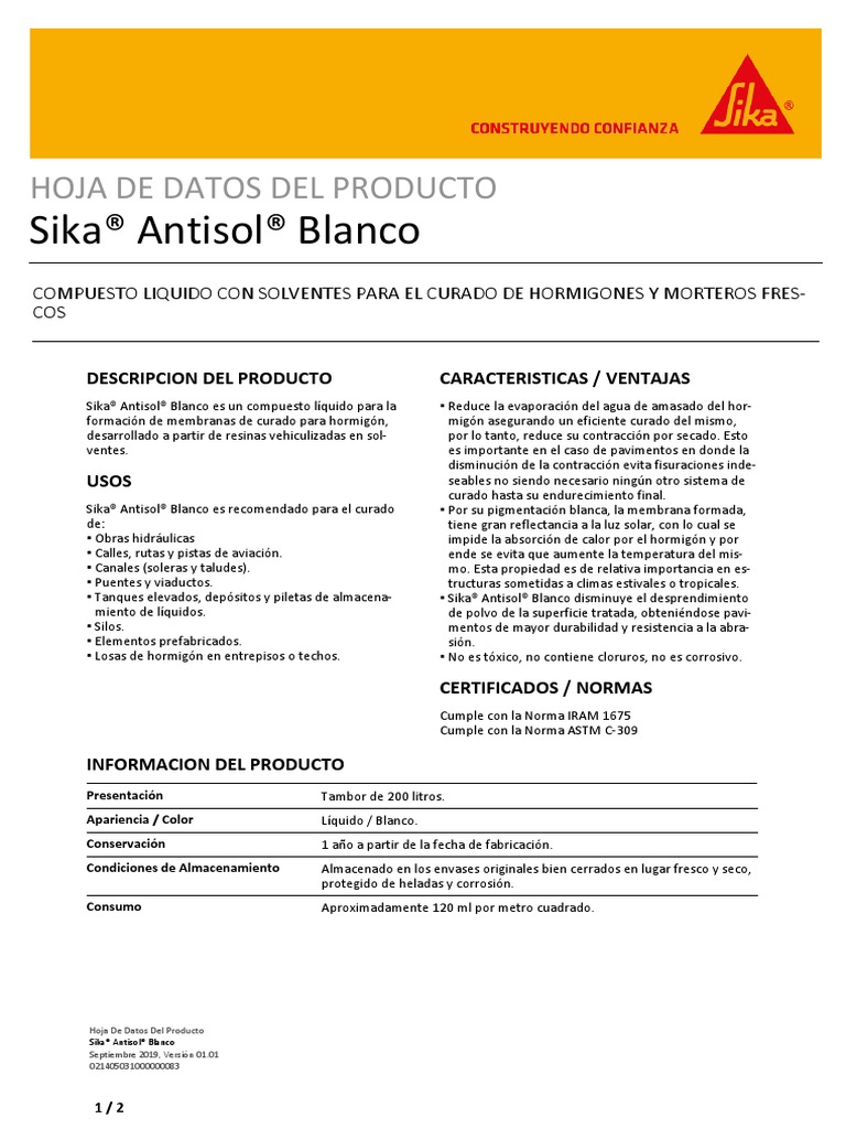 Antisol Blanco (2019) | PDF | Hormigón | Agua