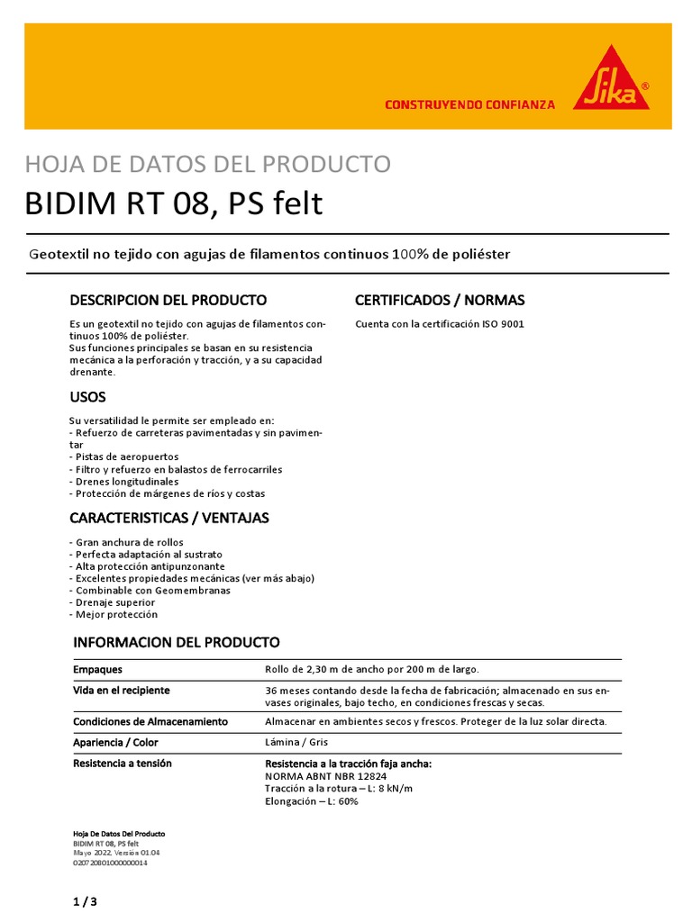Bidim RT 08 PS Felt (2022) | PDF