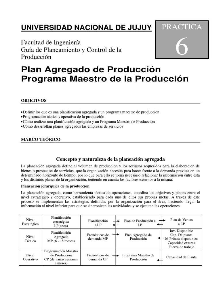 TPN°6 - Plan Agregado | PDF | Planificación | Inventario