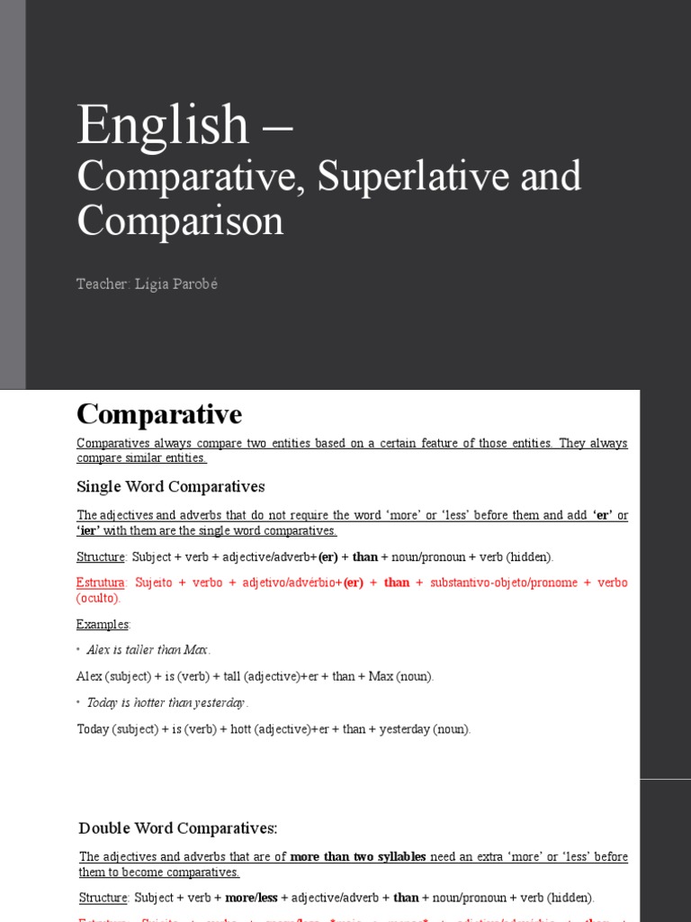 Comparative, Superlative and Comparison | PDF | Adjective | Verb