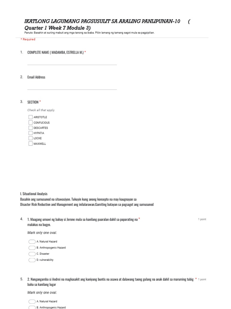 Ikatlong Lagumang Pagsusulit Sa Araling Panlipunan-10 (Quarter 1 Week 7 ...