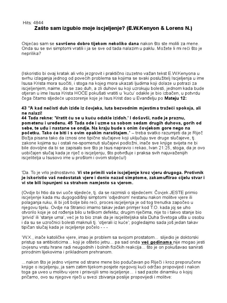 Zasto Sam Izgubio Iscjeljenje | PDF