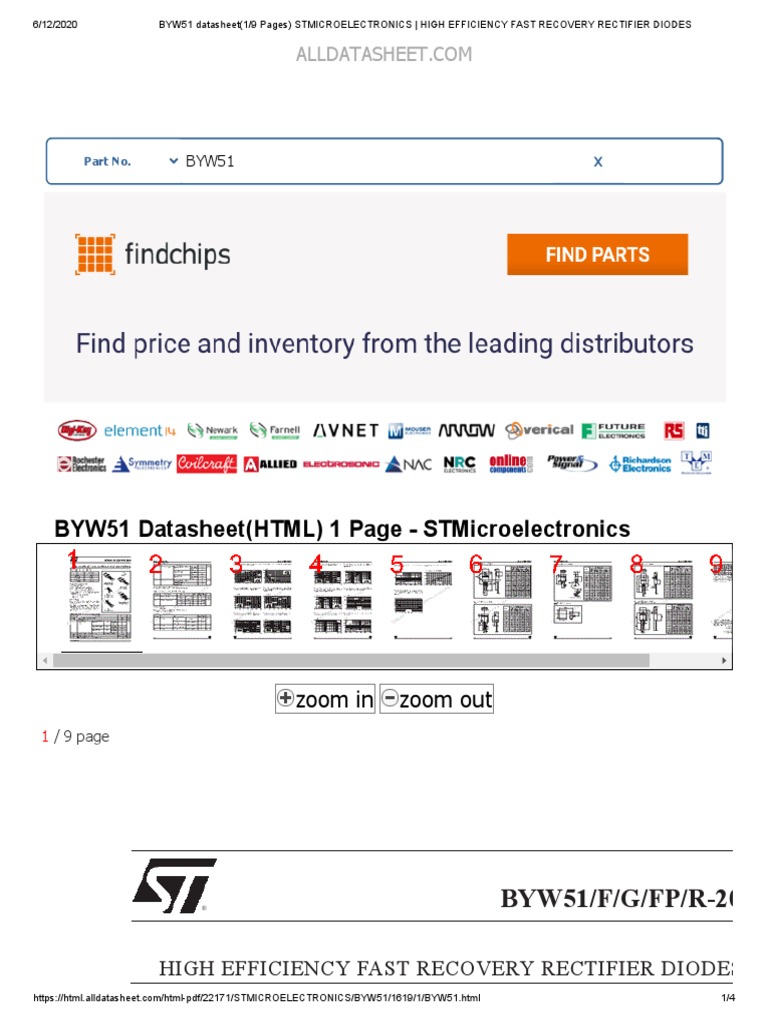 BYW51 Datasheet (1 - 9 Pages) STMICROELECTRONICS - HIGH EFFICIENCY FAST RECOVERY RECTIFIER ...