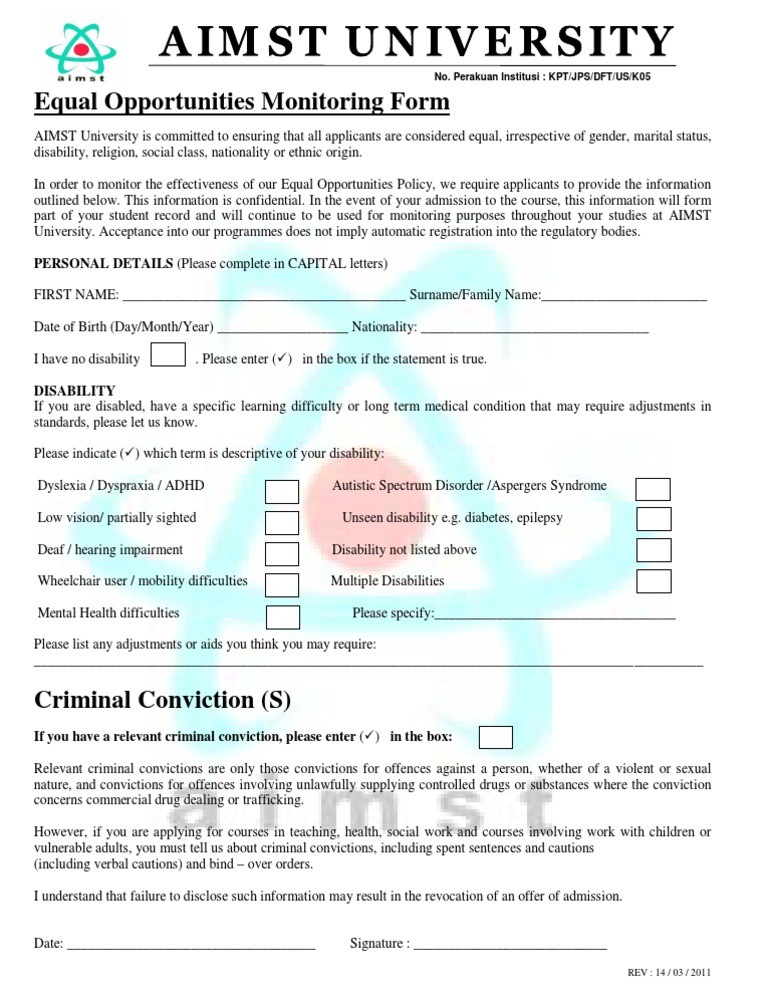 Equal Opportunities Monitoring Form | PDF