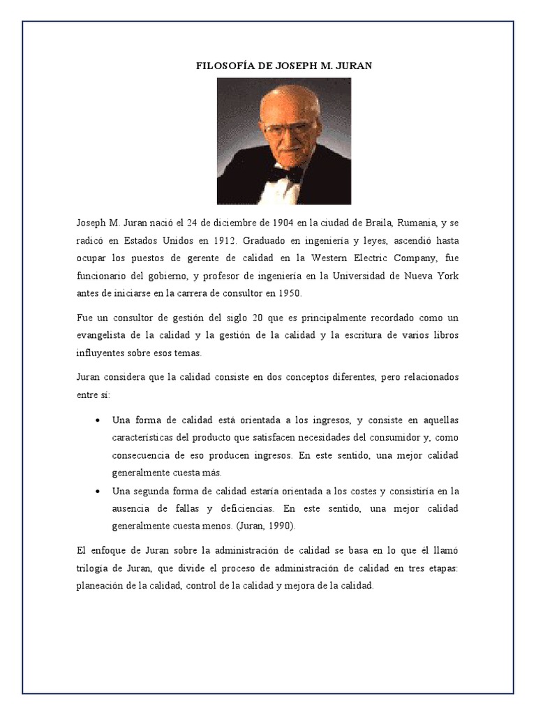 Filosofía de Calidad de Joseph Juran | PDF | Calidad (comercial)
