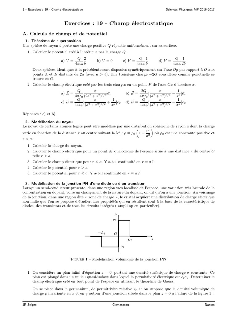 Exercice sur le Champ Électrostatique et Modélisation Physique | PDF ...