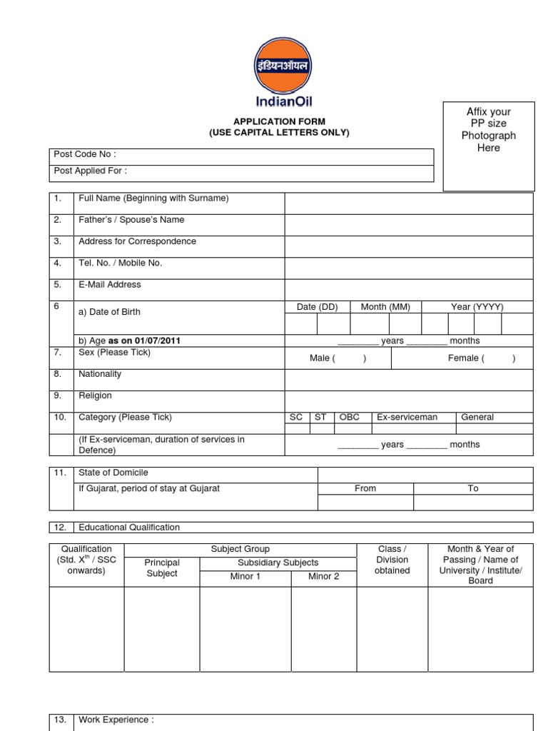 Gujarati Job Application Form Template | PDF