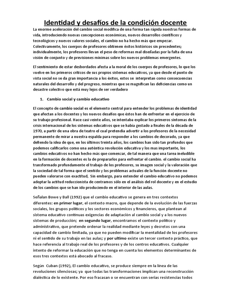 Resumen El Oficio de Docente Tenti Fanfani Emilio Texto de Psicologia | PDF