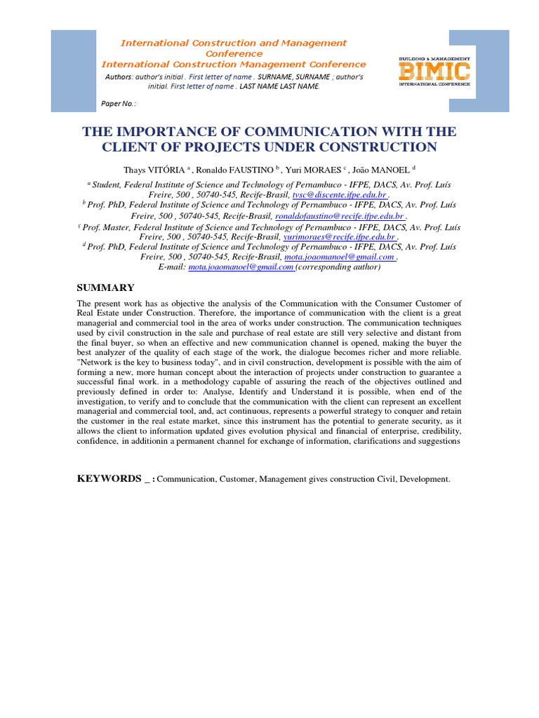 The Importance of Communication With The Client of Projects Under ...