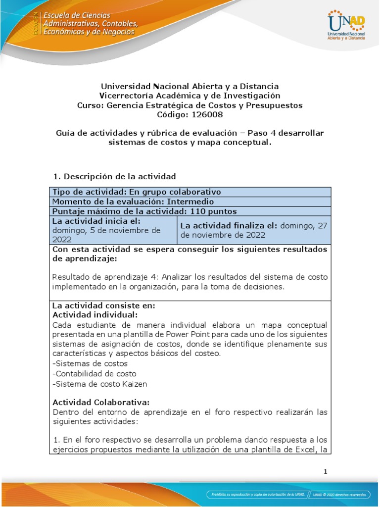 Guía de Actividades y Rúbrica de Evaluación - Unidad 3 - Paso 4 - Desarrollar Sistemas de Costos ...