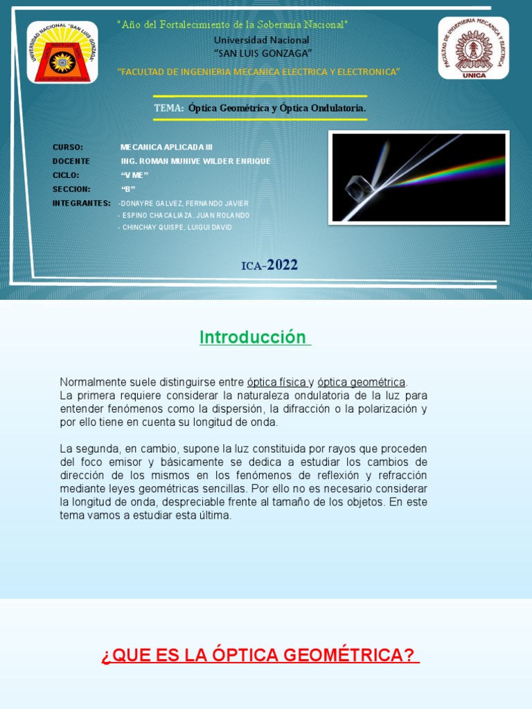 Optica Geometrica y Ondulatoria | PDF | Óptica | Ligero