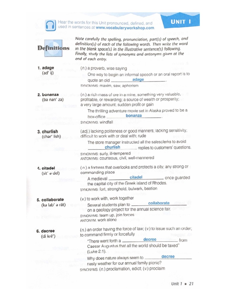 Vocabulary Unit 1 | PDF