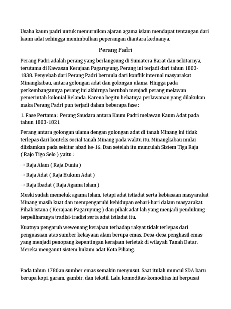 Perjanjian Masang dan Perang Padri | PDF