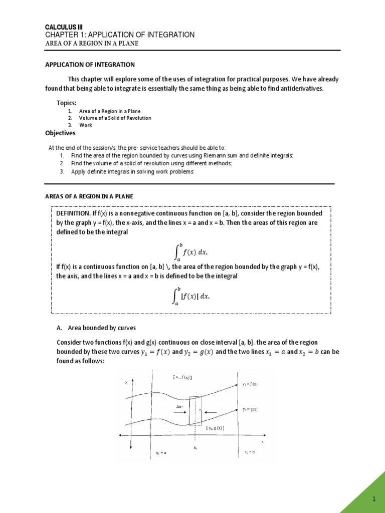 Calculus Session 1 Area of A Region in A Plane | PDF | Integral | Area