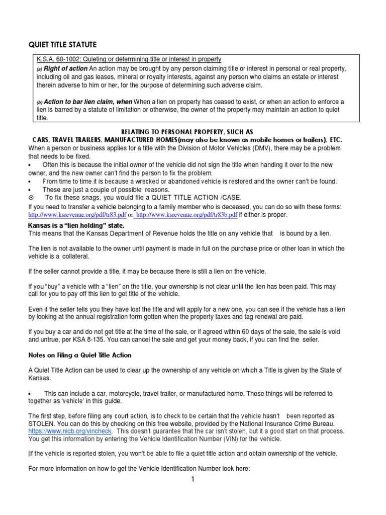 Quiet Title - Instructions | PDF