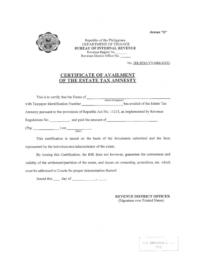 Annex D - Certificate of Availment | PDF