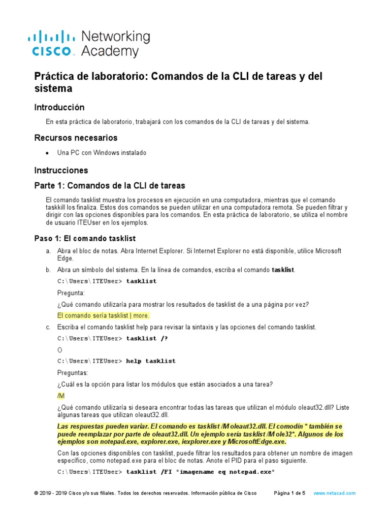 11.4.4.2 Lab - Task and System CLI Commands | PDF