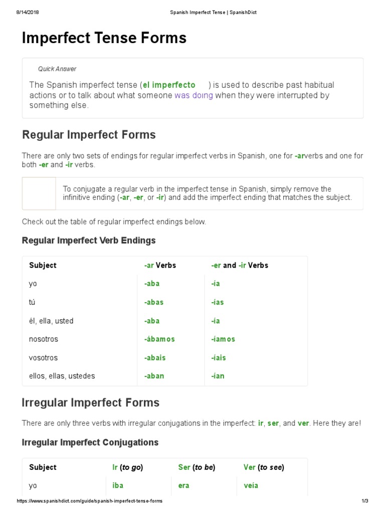 Imperfect Tense - SD | PDF | Linguistic Morphology | Language Mechanics