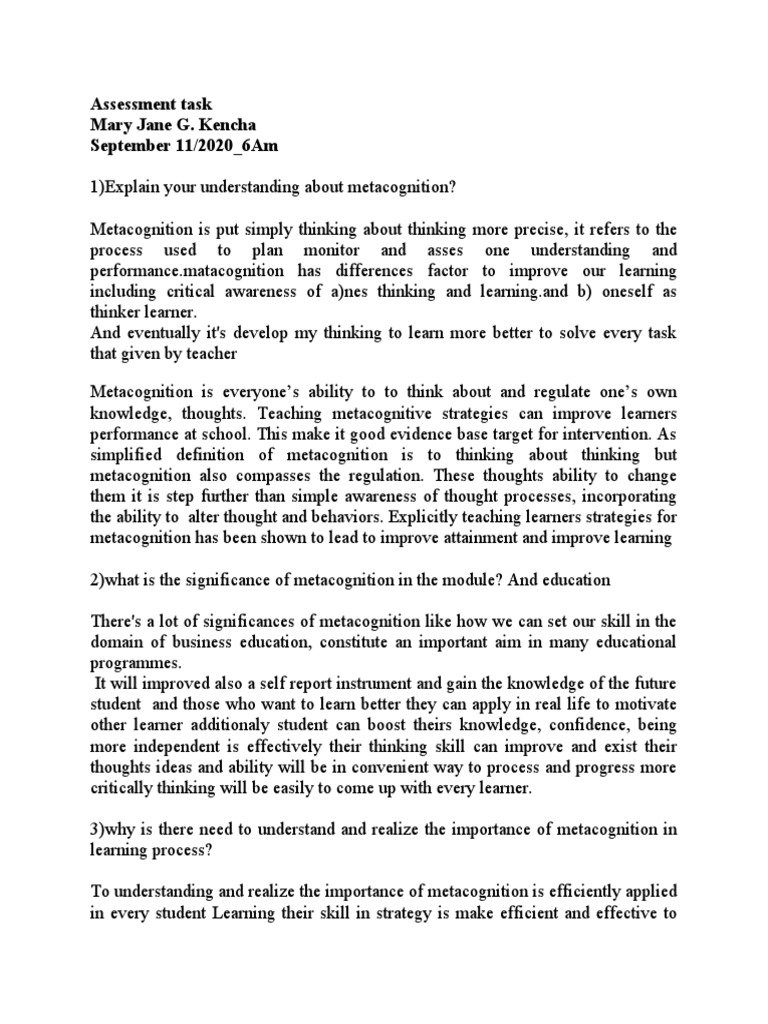 Assessment Task | PDF | Metacognition | Learning
