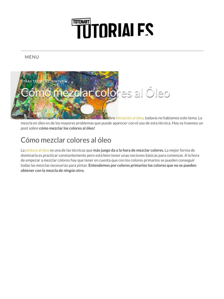 Cómo Mezclar Colores Al Óleo - Tutoriales Arte de Totenart | PDF ...
