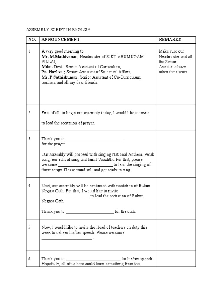 English School Assembly Script | PDF