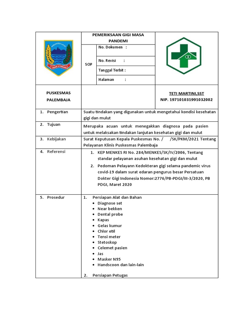 Sop Pemeriksaan Gigi | PDF