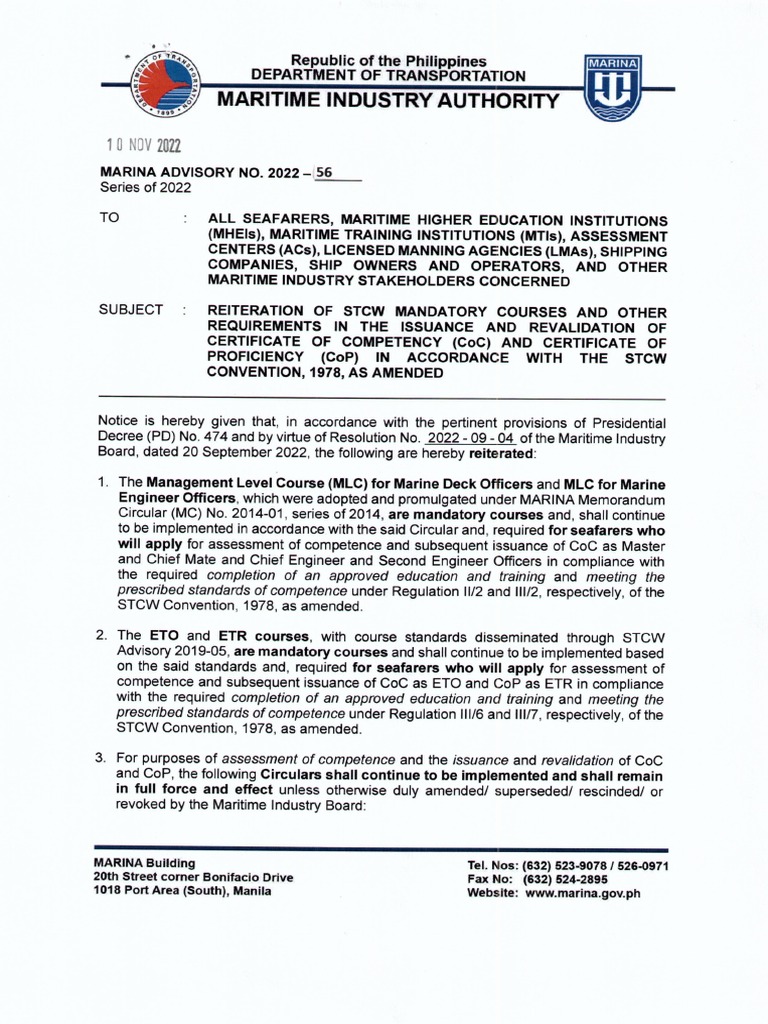 MARINA MLC MA 2022 56 Reiteration of MLC 2 | PDF | Shipping