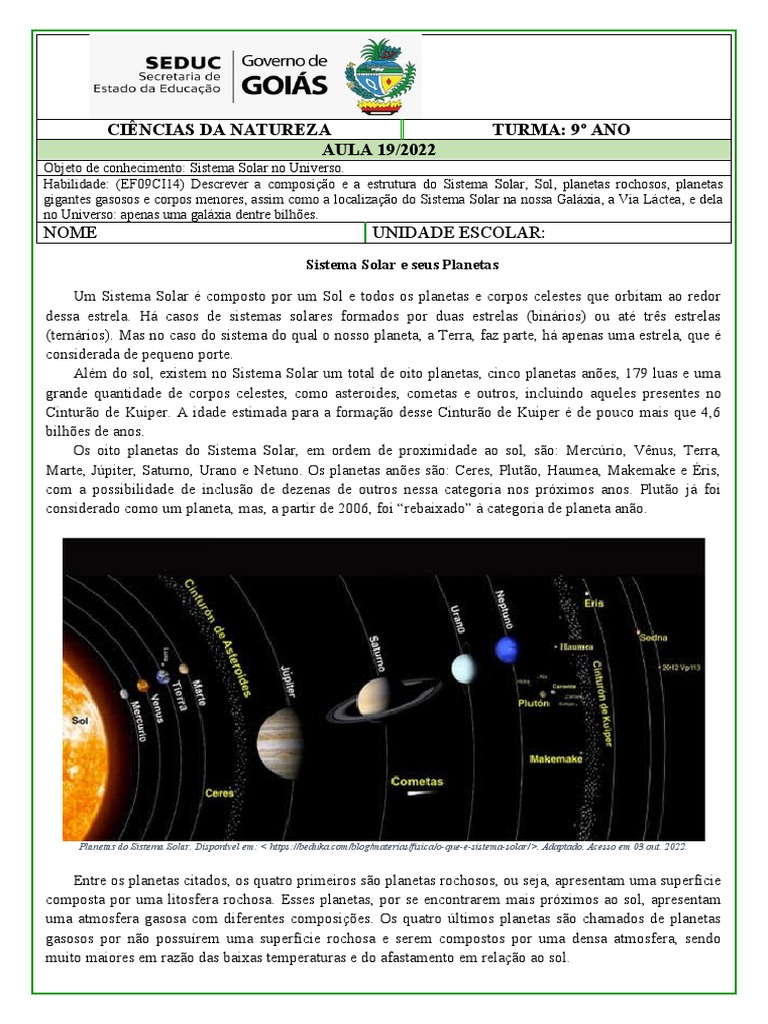 Aula 19 - 9º CN - Sistema Solar No Universo | PDF | Sistema Solar ...