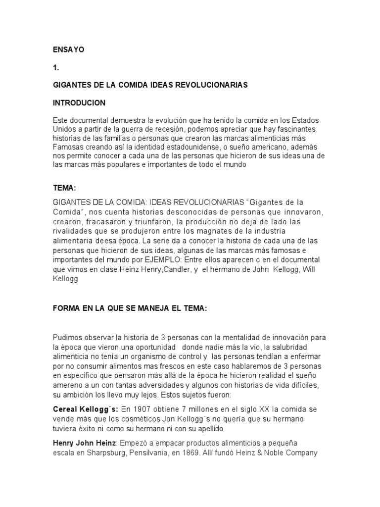 Ensayo de Empresarial Gigantes de La Comida | PDF | Coca Cola ...