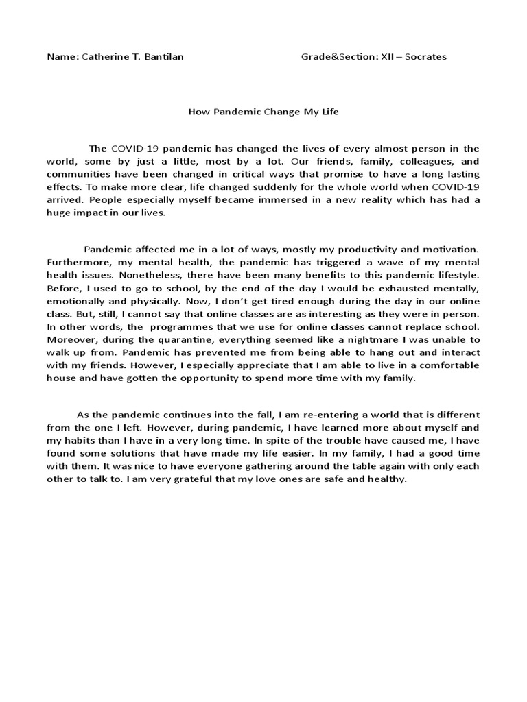 My Life Changes During the Pandemic | PDF | Lifestyle