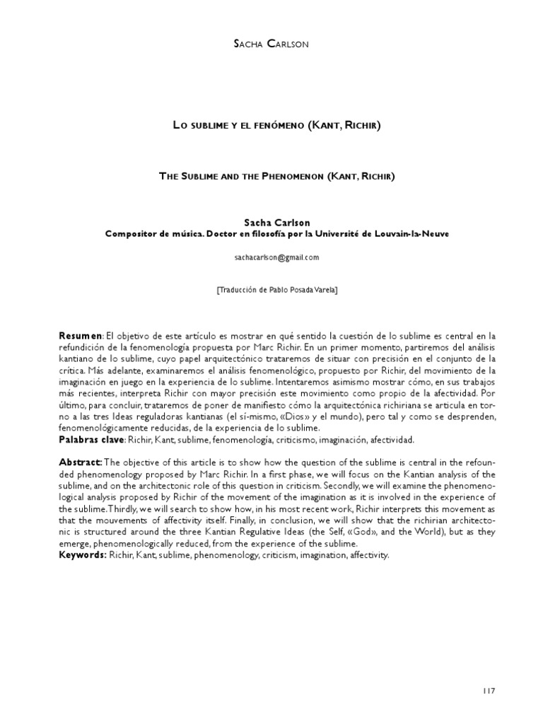 Lo Sublime y El Fenomeno Kant Richir | PDF | Immanuel Kant | Experiencia