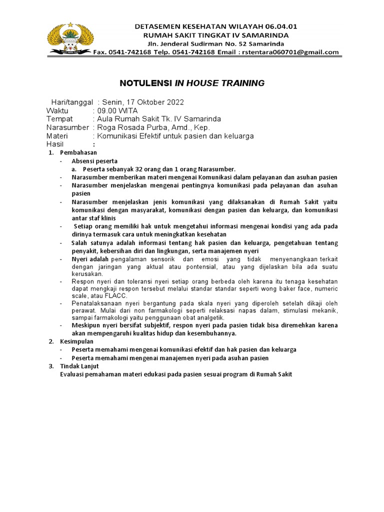 NOTULEN IHT Komunikasi Efektif Manajemen Nyeri | PDF