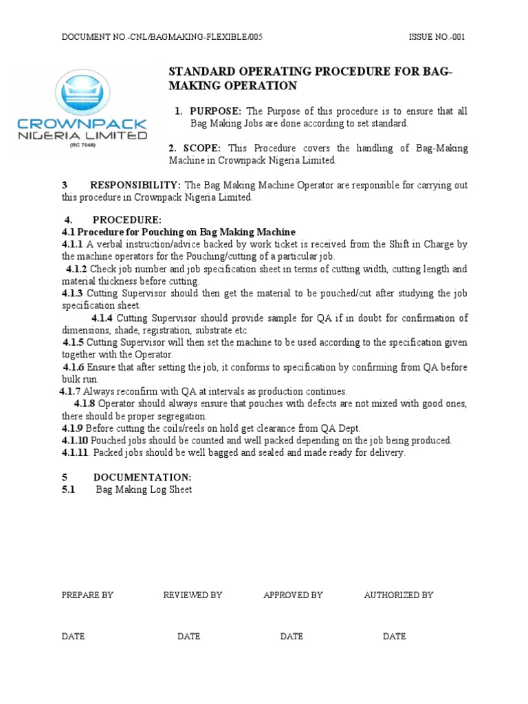 Bag Making Sop | PDF