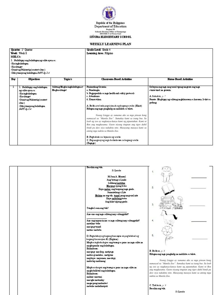 Fil Week 8 WLP Q1 G4 | PDF