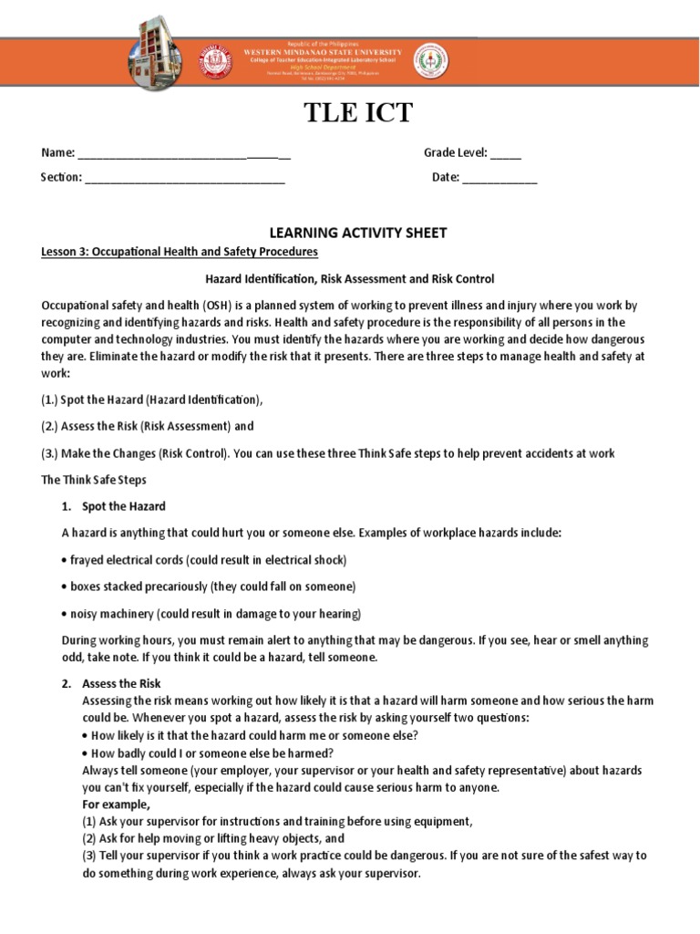 TLE ICT 7 Module 3 | PDF | Occupational Safety And Health | Risk