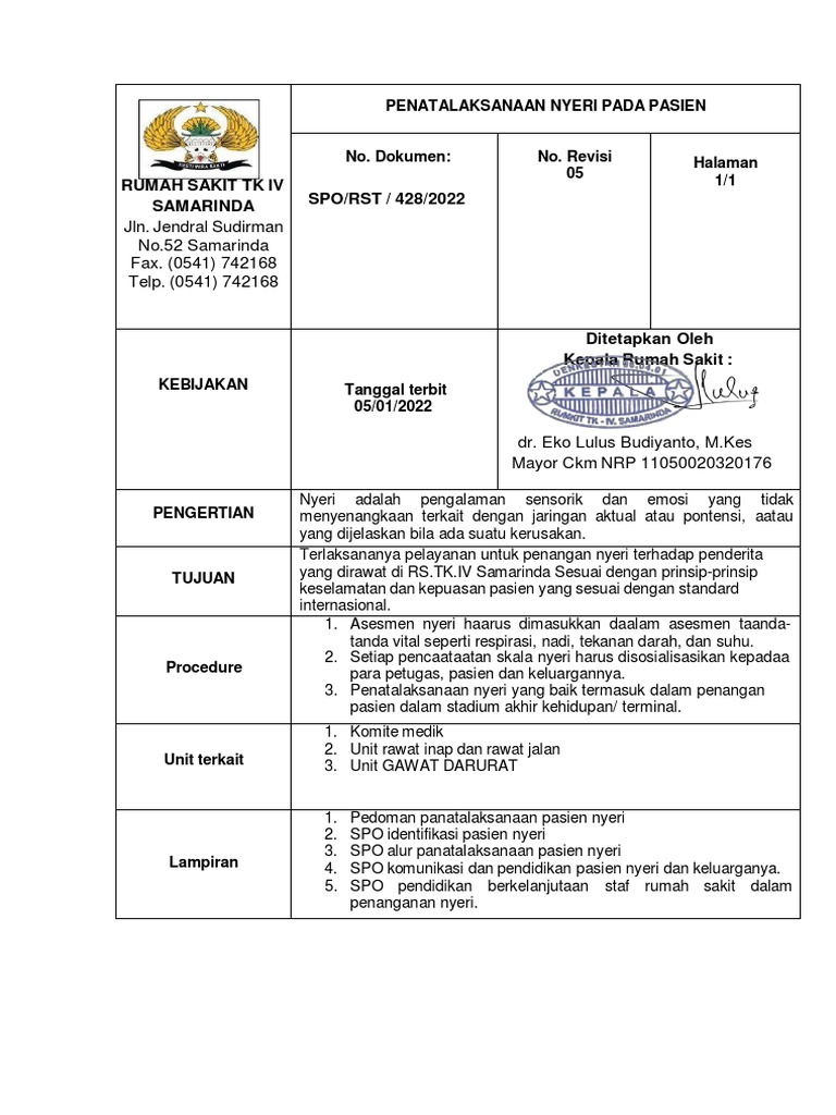 Spo Penatalaksanaan Nyeri Pada Pasien | PDF